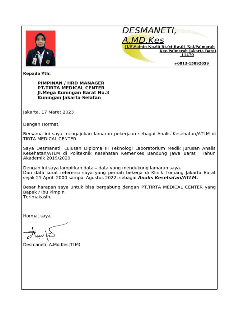 Surat Lamaran Netty | PDF