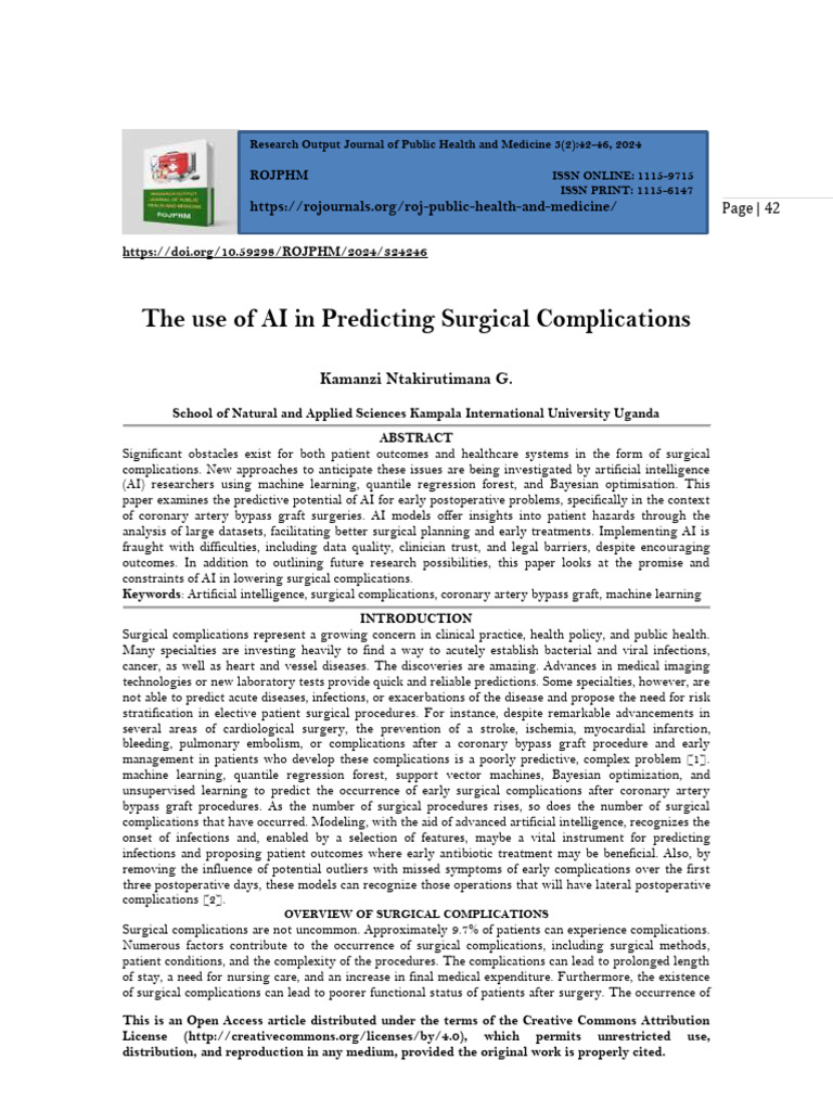 The use of AI in Predicting Surgical Complications (www.kiu.ac.ug) | PDF