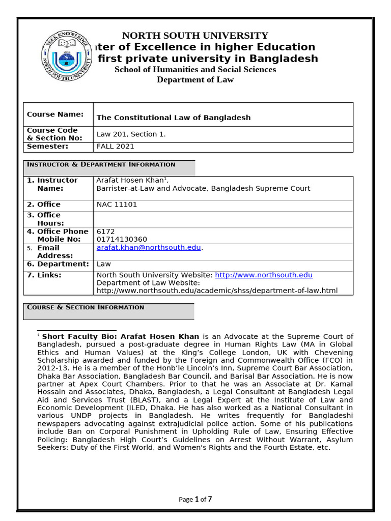 Law 201 Constitutional Law Course Outline FALL - 2021 KAH | PDF