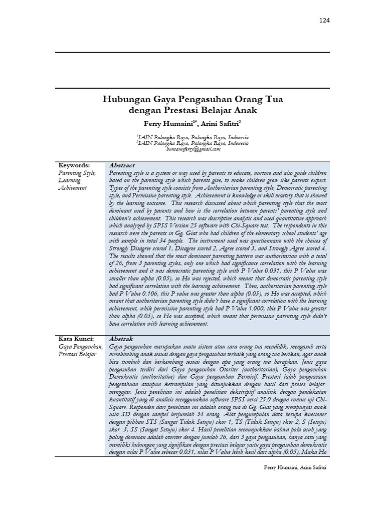 Hubungan Gaya Pengasuhan Orang Tua Dengan Prestasi | PDF