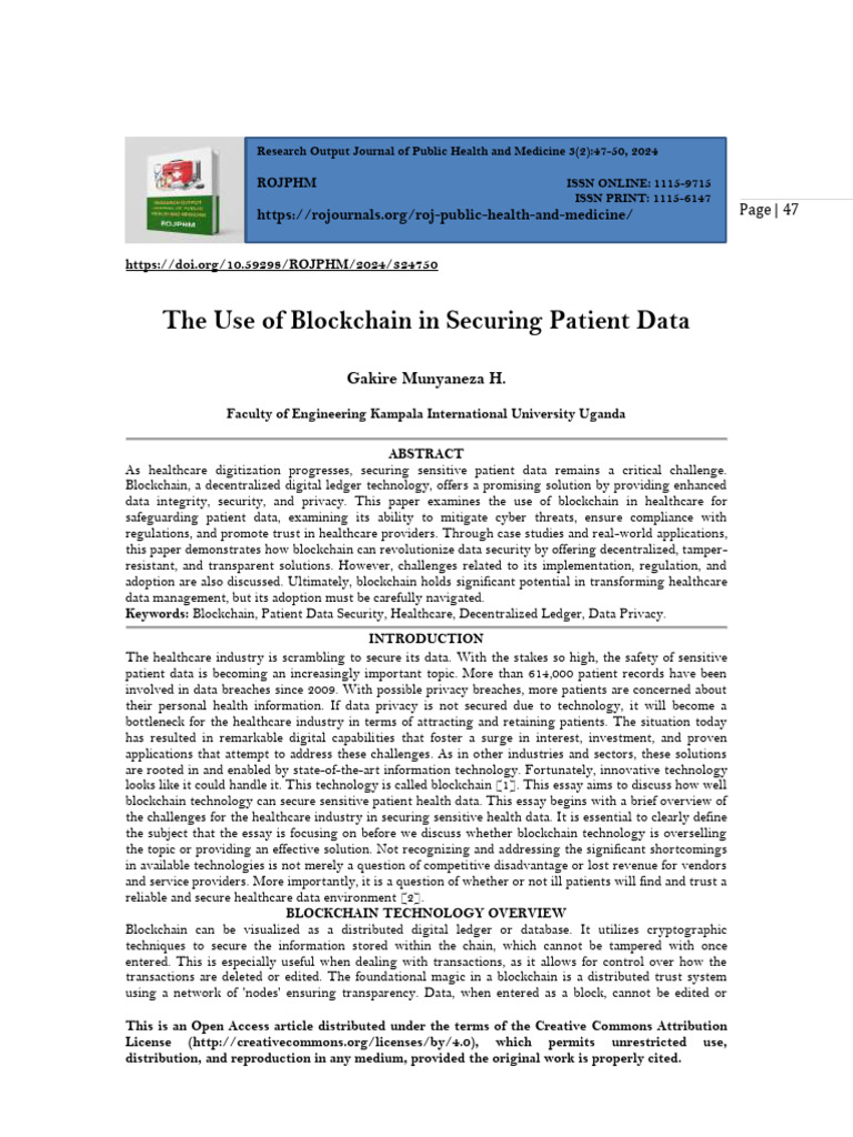 Blockchain for Patient Data Security | PDF | Computer Security | Security