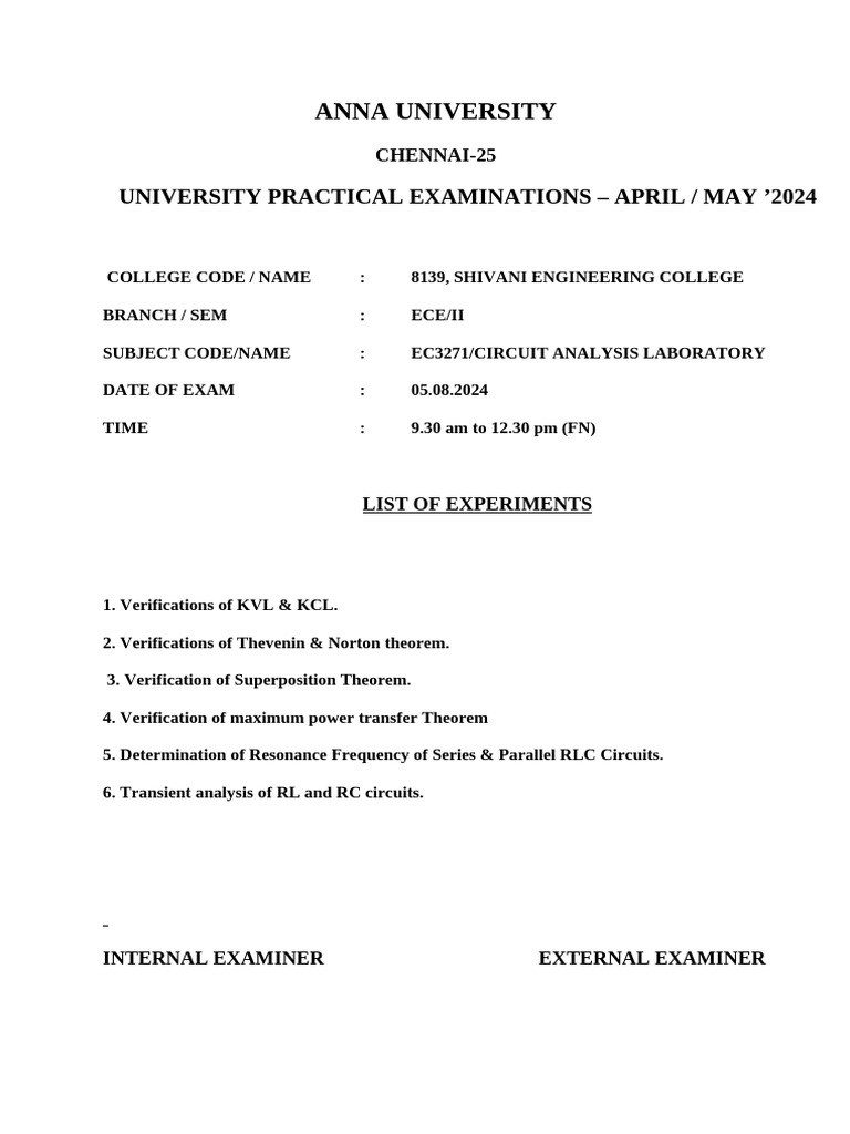 Lab Exam - Circuit Analysis | PDF
