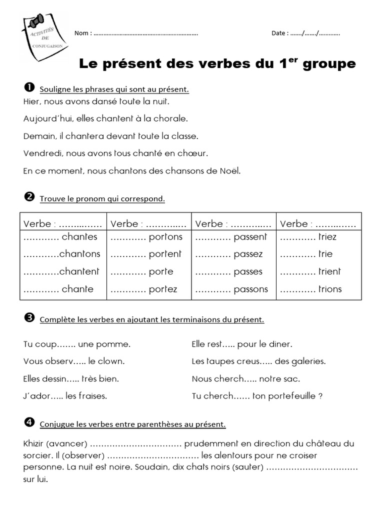 Présent Des Verbes Du 1er Groupe Ce1 Exercices | PDF