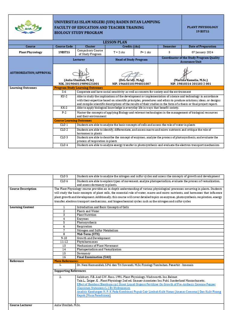 Plant Physiology Lesson Plan | PDF