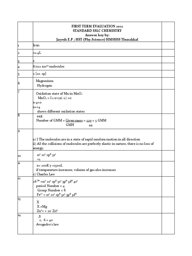 Chemistry Key 2022 - Chemistry (EM) | PDF
