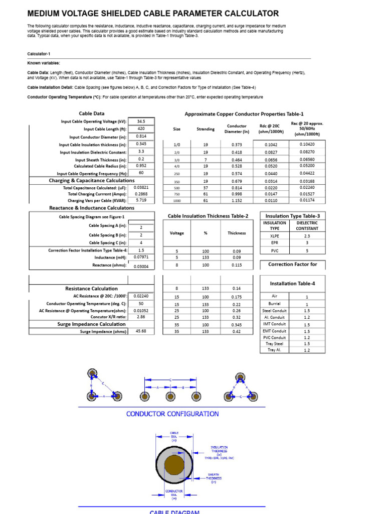 Medium Voltage Shielded Cable Parameter Calculator | PDF