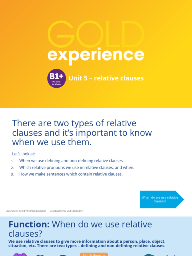 Gold B1+ Unit 5 - Relative Clauses | PDF