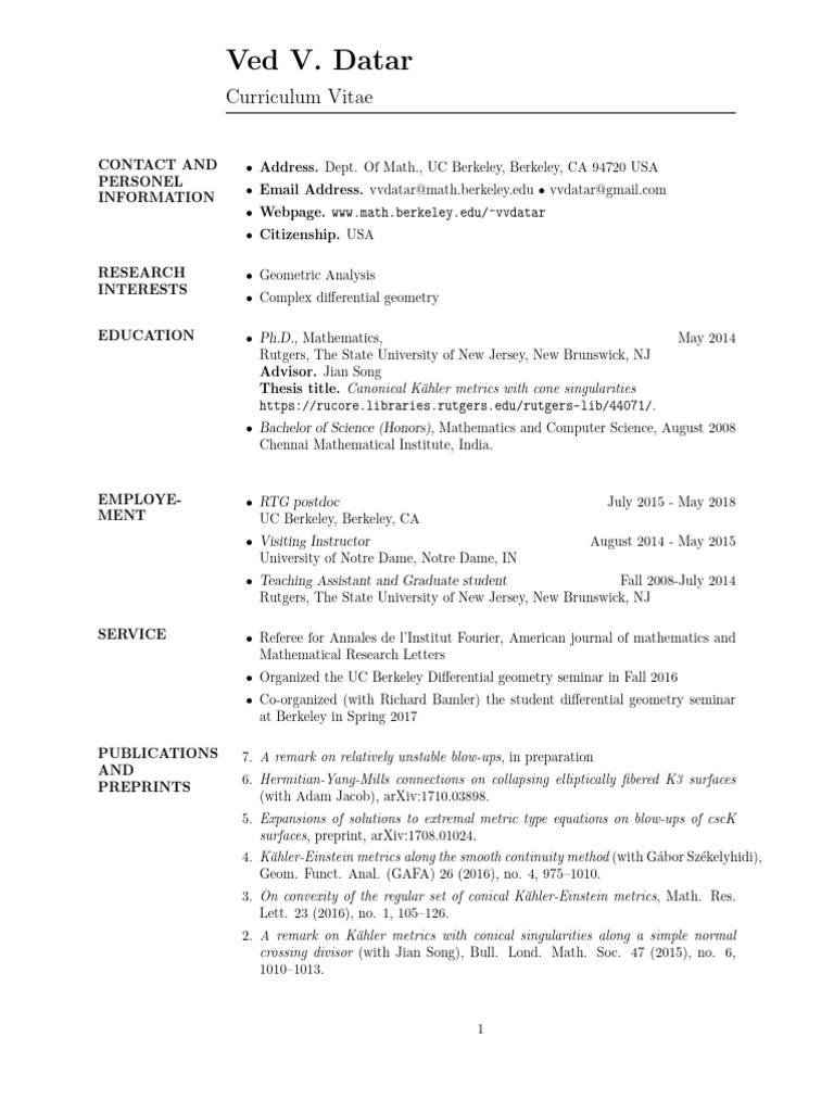 Ved Datar CV | PDF