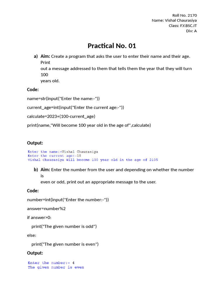 Practical No 01 Python | PDF | Salary | Computer Programming