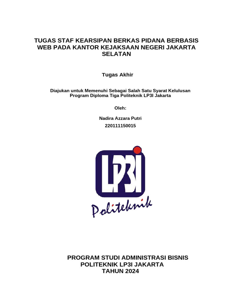 contoh TA Diploma 3 LP3I Jakarta | PDF