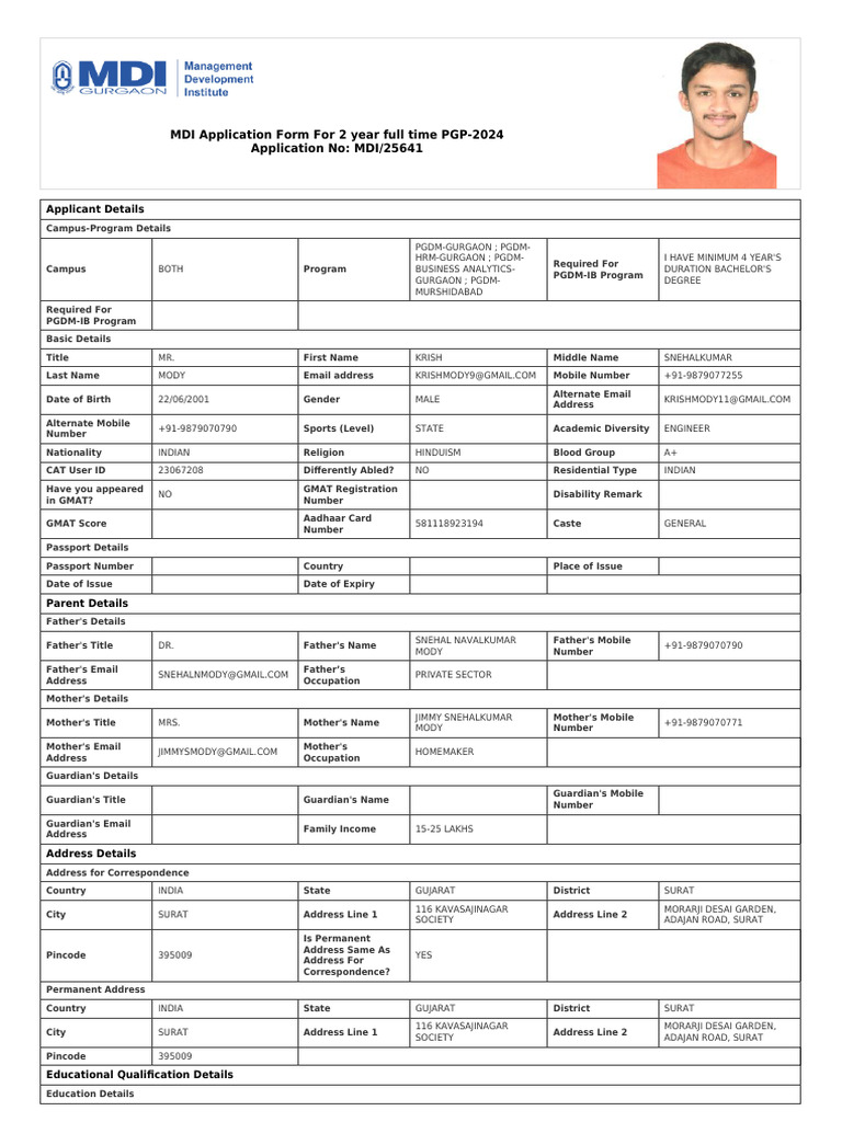 Application Form MDI 25641 | PDF