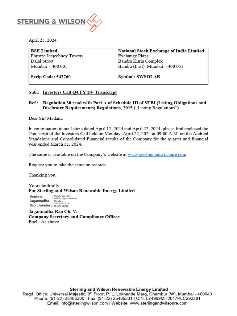 SW Solar Concall Transcript | PDF