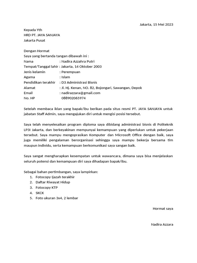 Contoh Surat Lamaran | PDF