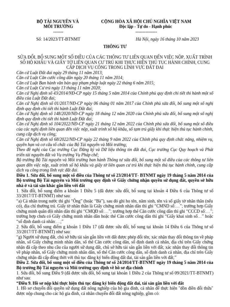 14 2023 TT-BTNMT 582555 | PDF