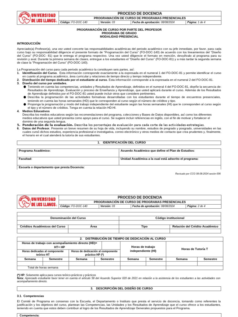 Fo-Doc-140 Programacion de Curso de Programas Presenciales | PDF