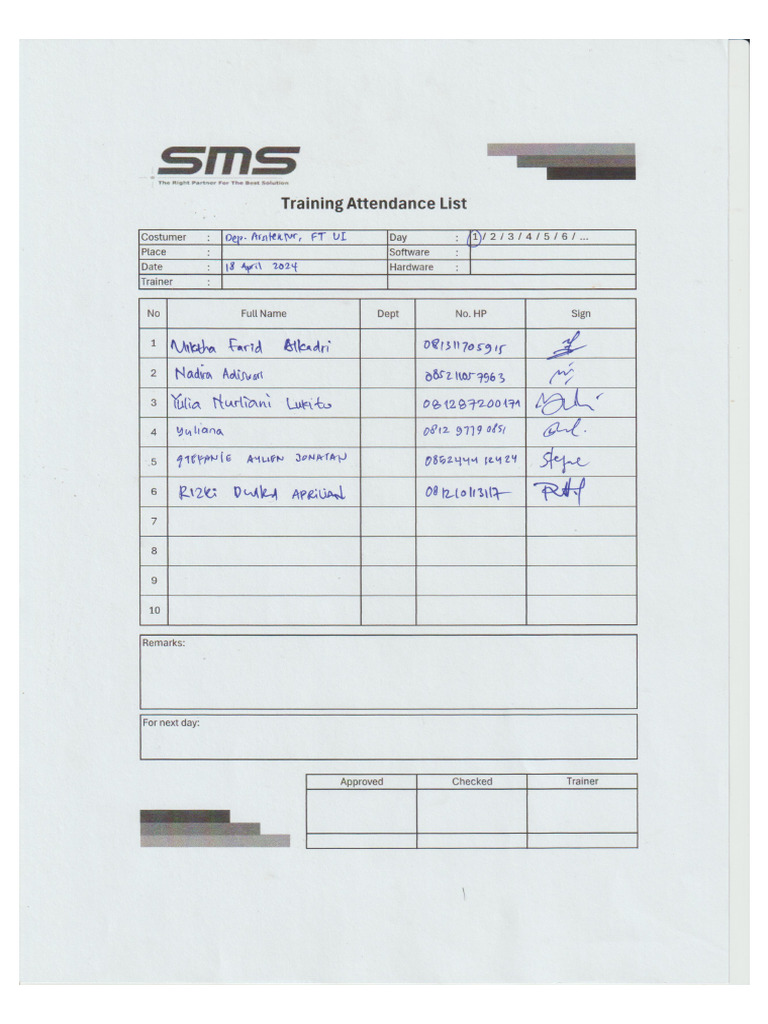 Absensi Training | PDF