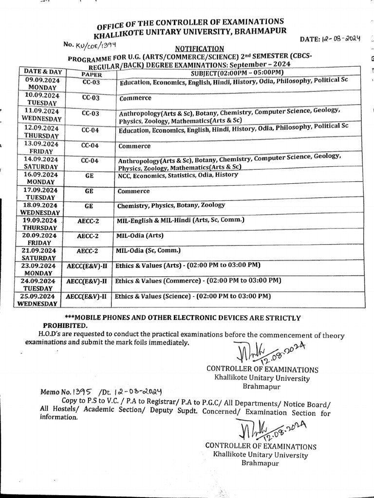 UG 2nd Semester Schedule | PDF