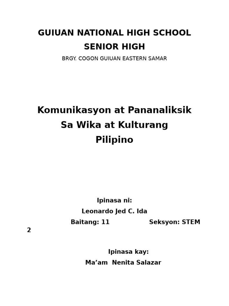 Komunikasyon at Pananaliksik Sa Wika at Kulturang Pilipino: Guiuan ...
