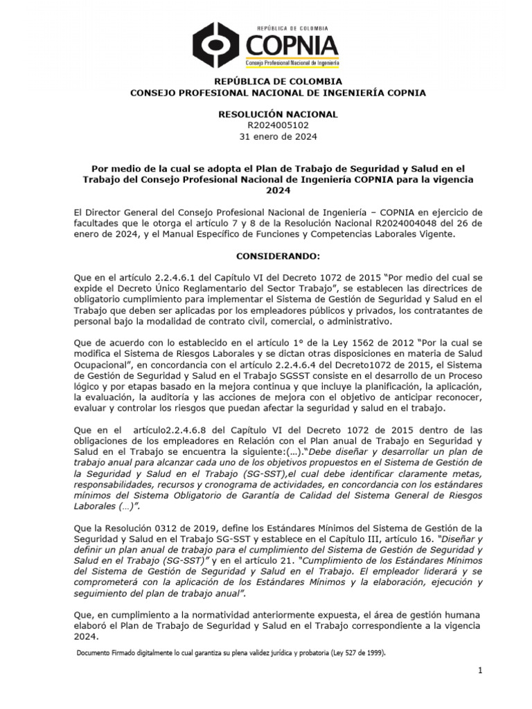 Plan de SG-SST 2024 | PDF