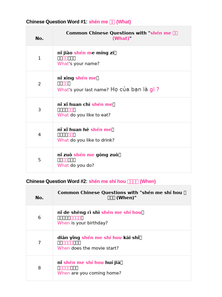 Chinese Question Word | PDF