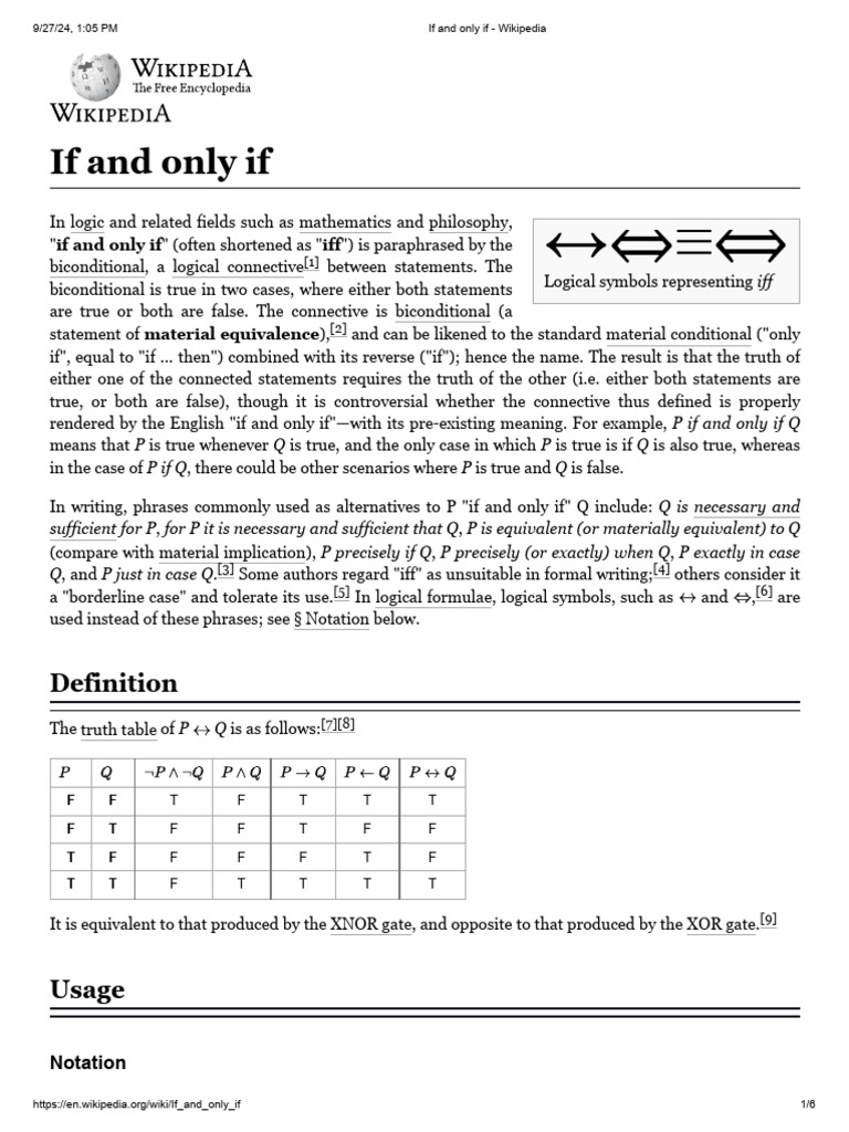 If and Only If - Wikipedia | PDF