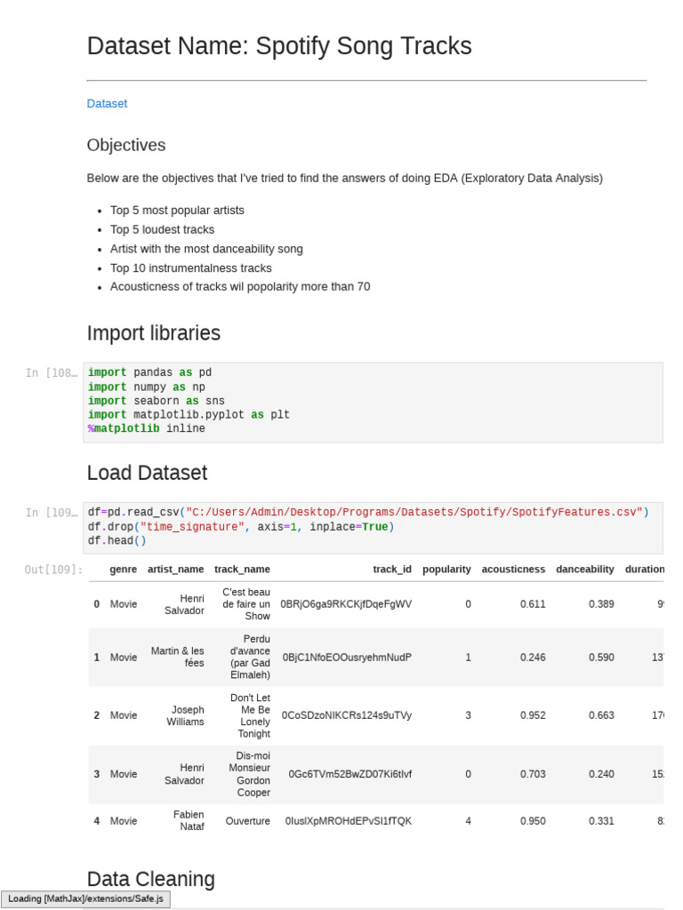 First EDA Project On The Dataset of Spotify Song Tracks | PDF