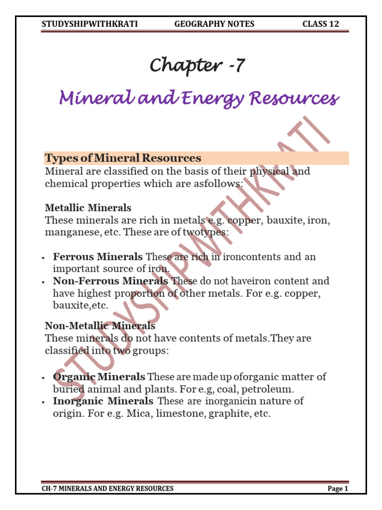CH-5 Mineral and Energy Resources | PDF