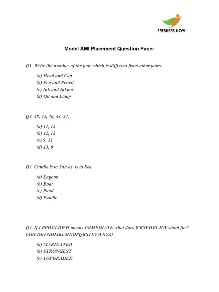 Model AMI Placement Question Paper | PDF