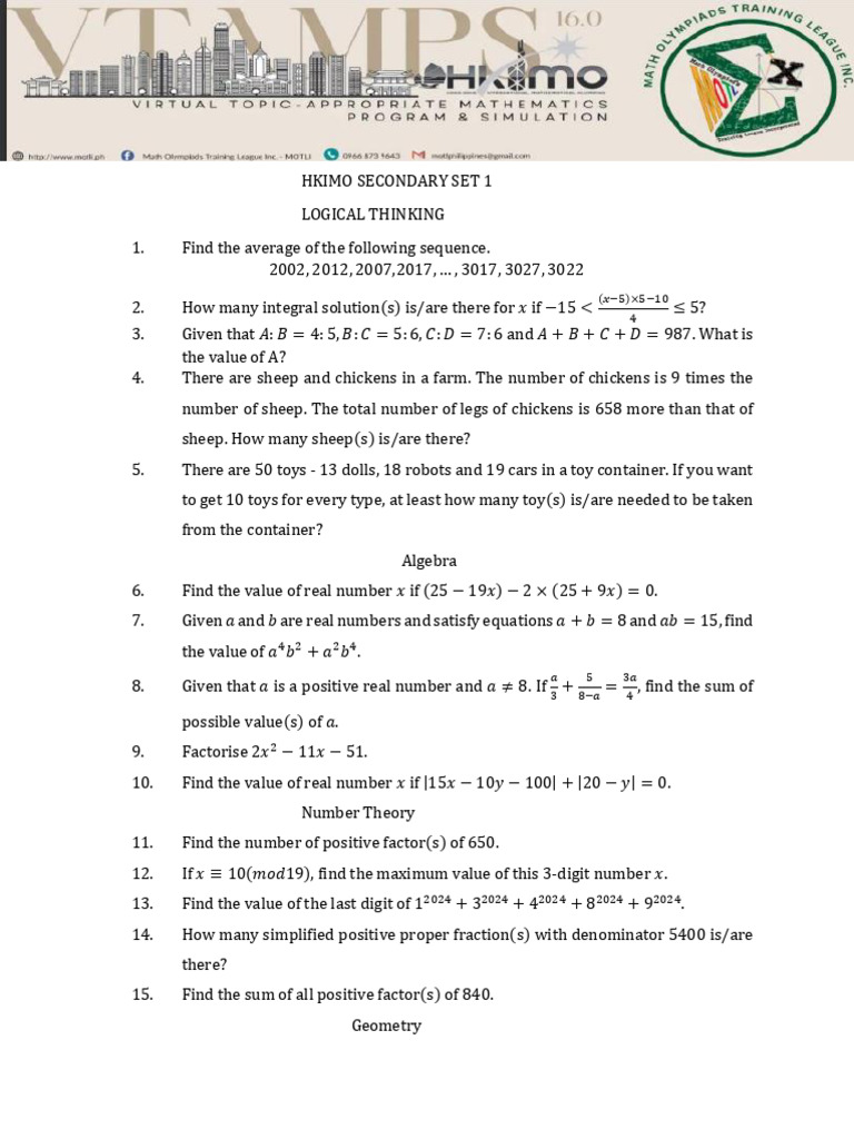 VTAMPS 16.0 Secondary 1 Set 3 Solman | PDF
