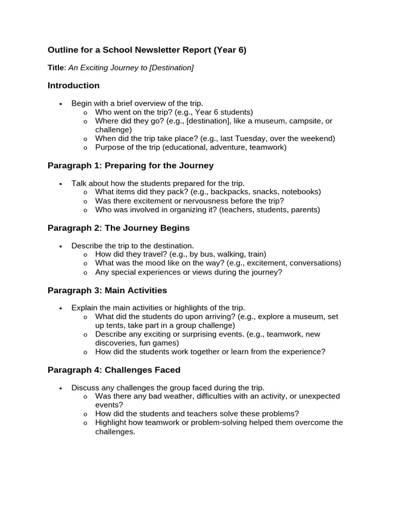 Outline For A School Newsletter Report Year 6 | PDF