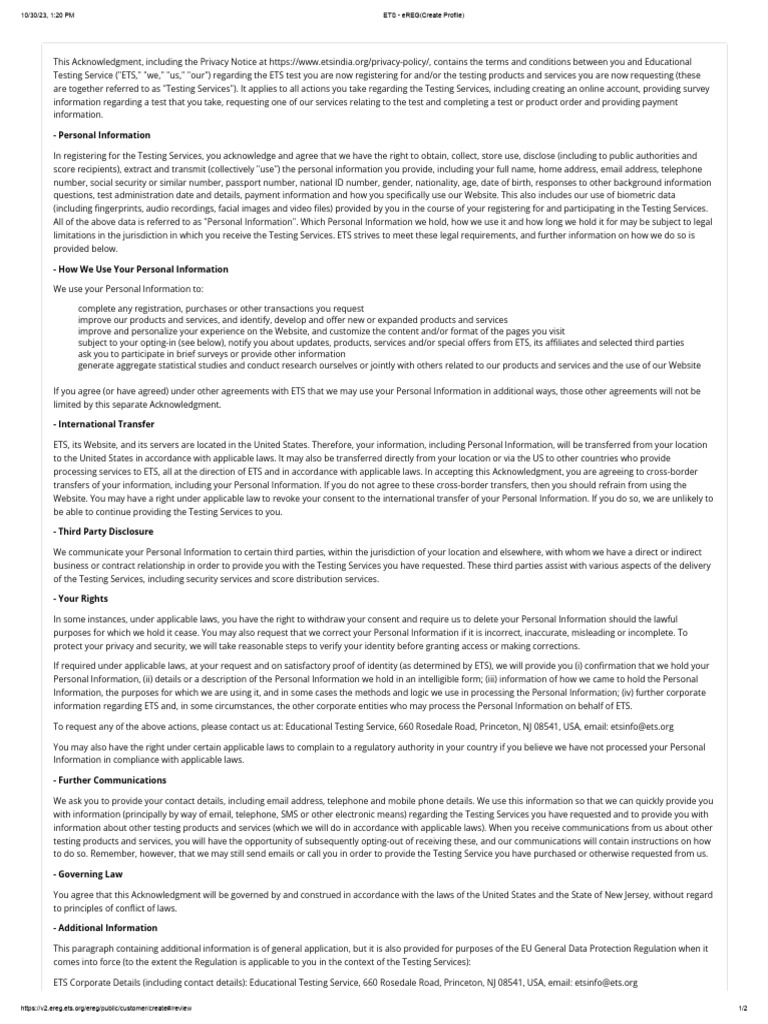 ETS - EREG (Create Profile) | PDF