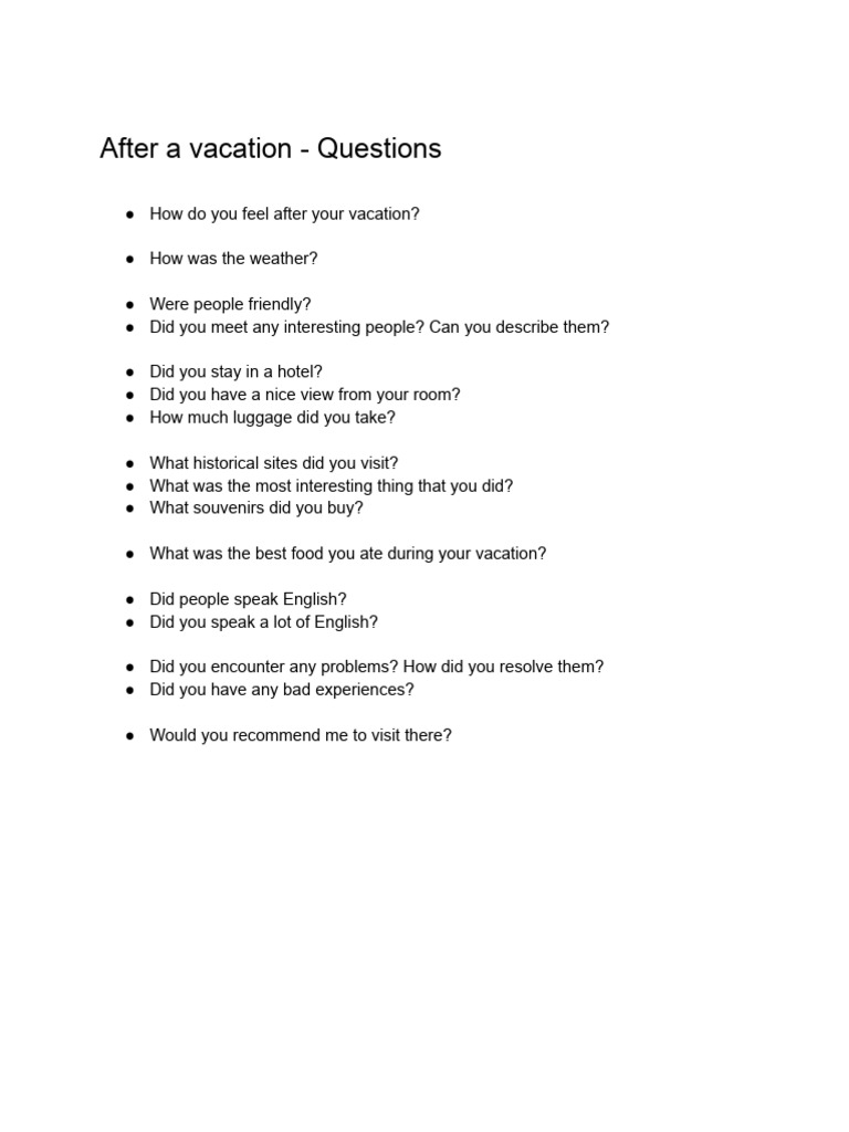 After A Vacation - Questions | PDF