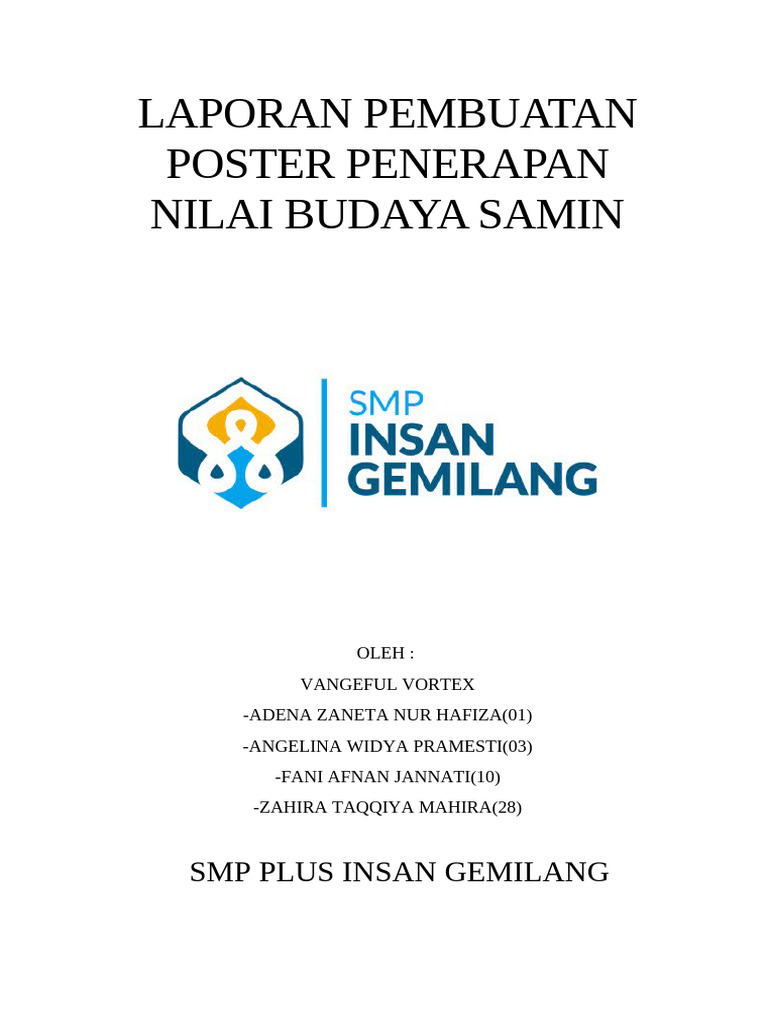 Laporan Pembuatan Poster Penerapan Nilai Budaya Samin (Zaneta, Angel, Fani, Zahira) | PDF