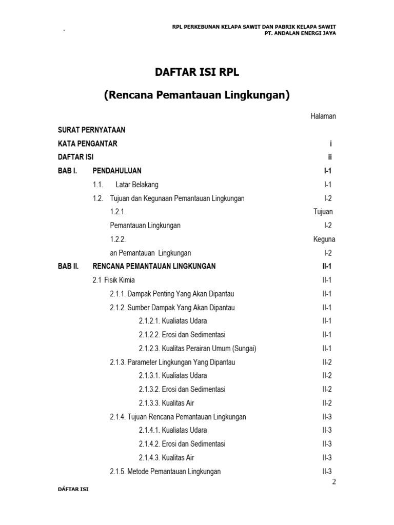 Amdal PJJ - Contoh Isi Dokumen Rpl-1 | PDF