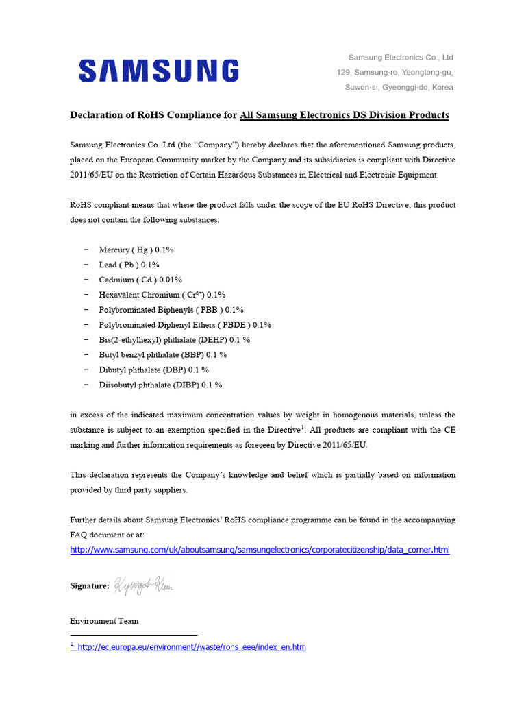 EU RoHS Declaration - 2022 | PDF