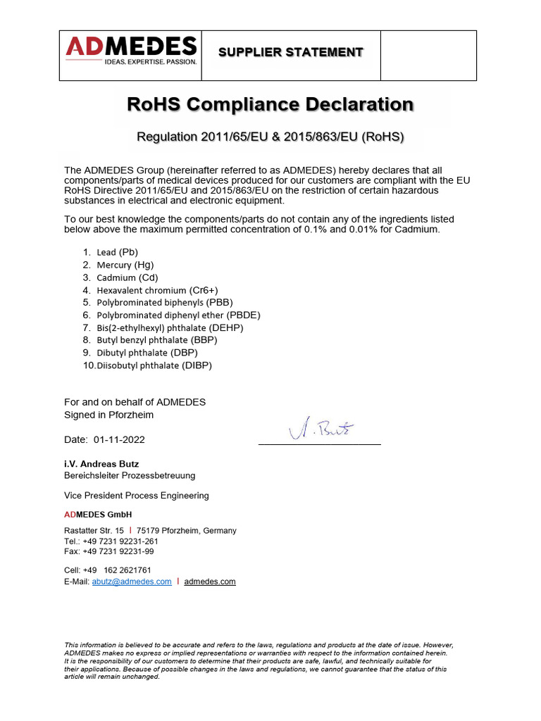 Declaration of RoHS Compliance - 0 | PDF