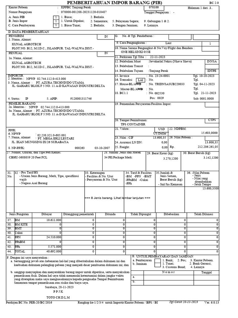 8 Jenis Barang. Lihat Lembar Lanjutan : TGL - Cetak 28-11-2023 | PDF