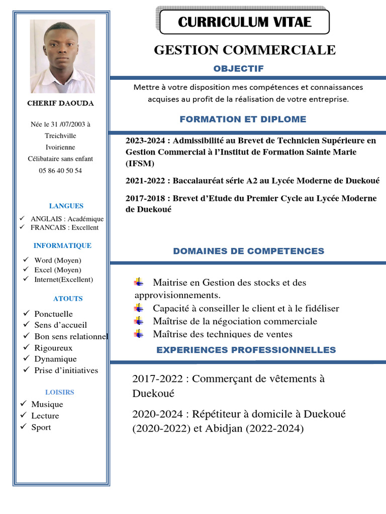 CV Cherif Daouda - 055500 | PDF
