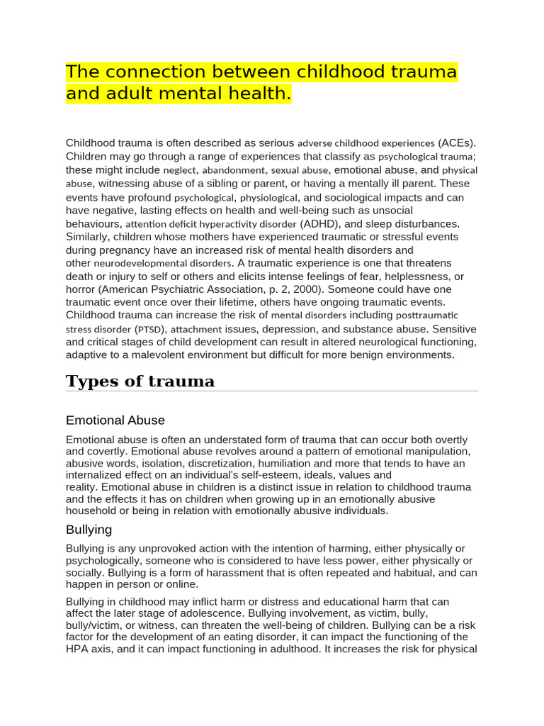 The Connection Between Childhood Trauma and Adult Mental Health ...