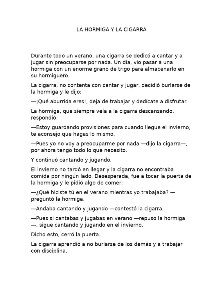 Fabula La Hormiga y La Cigarra | PDF