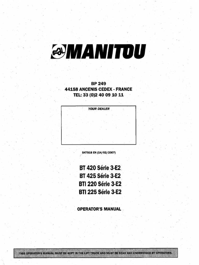 Manitou BT420 S3 OperatorsManual | PDF