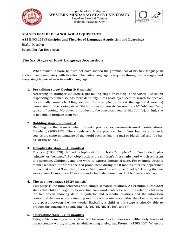 Stages of Language Acquisition | PDF | Language Acquisition | Language ...