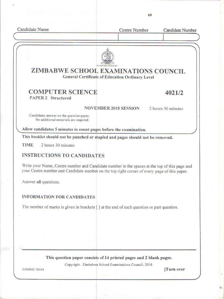 4021 Computer Science P2 2018 | PDF