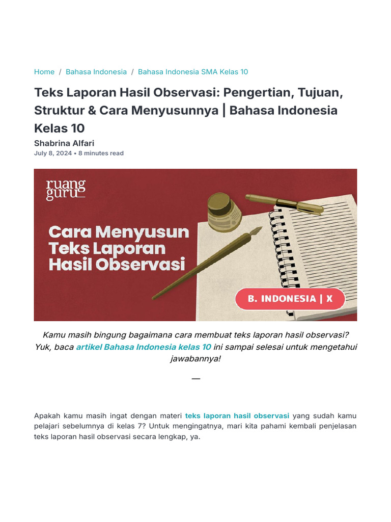 Teks Laporan Hasil Observasi - Pengertian, Ciri & Strukturnya | PDF