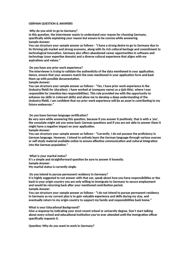 German Job Seeker Interview Questions & Answers | PDF | Experience ...