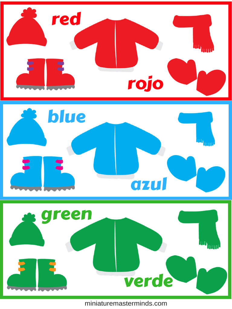 English Spanish Colors Winter Wear Practice Printable | PDF