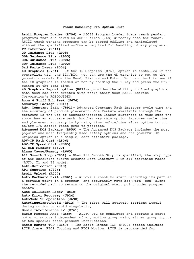Fanuc Handling Pro Options | PDF