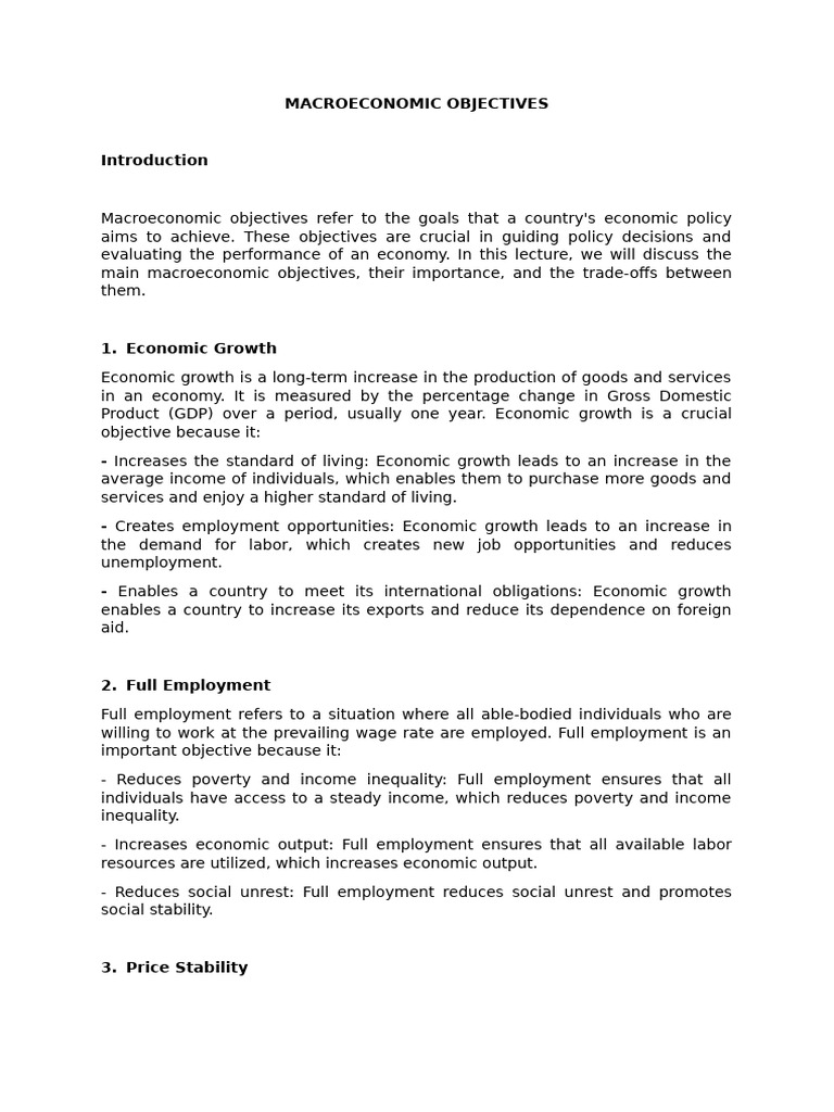 Macroeconomic Objectives | PDF
