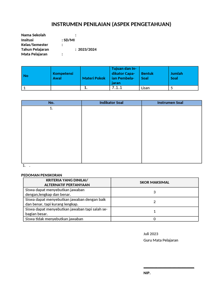 Instrumen Penilaian Tes Lisan | PDF