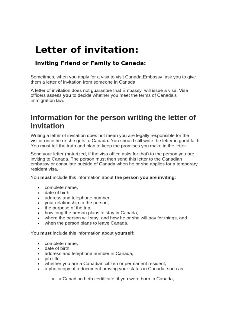 CANADA Letter of Invitation | PDF | Travel Visa | Human Migration